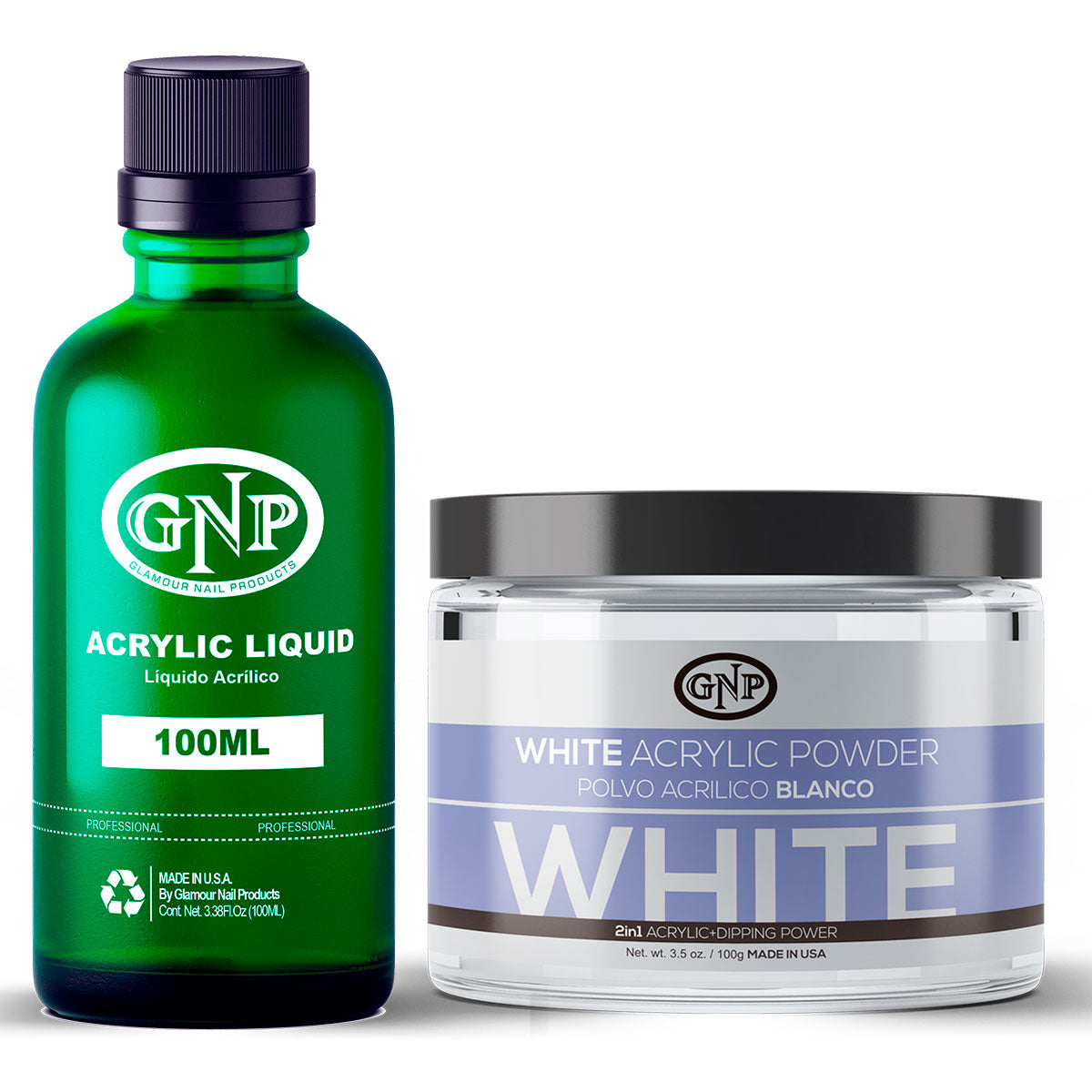 Polvo Acrílico GNP Blanco 100Gr. + Monomero GNP 100Ml – Beauty Supply
